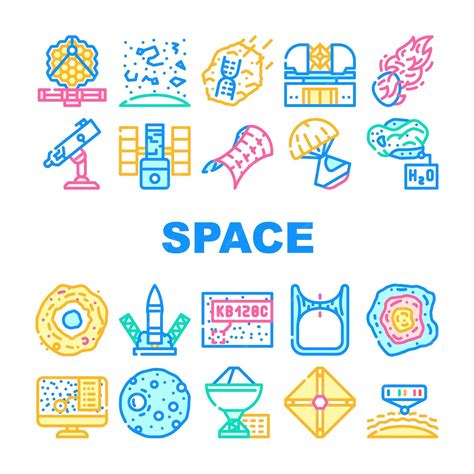 Premium Vector Space Researchment Equipment Icons Set Vector Hubble Telescope Tool And Virtual