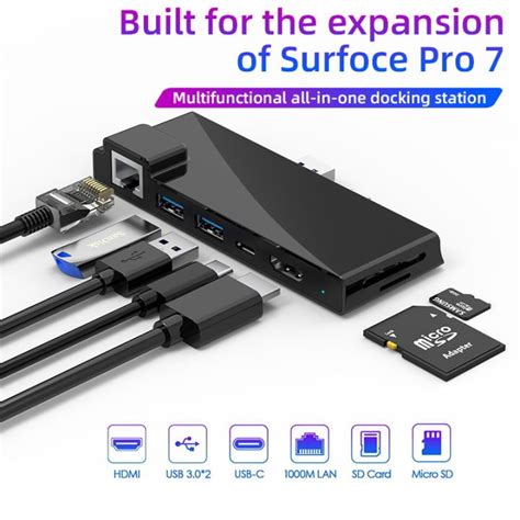 USB C Hub Dock For Surface Pro7 Multi 3 0 USB Hub Type C Adapter Card Readers HDMI Splitter For