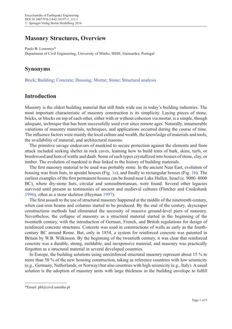PDF Masonry Structures Overview