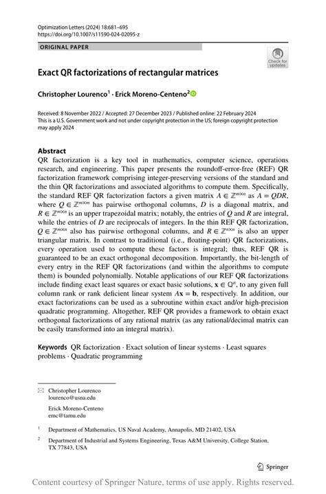 Exact Qr Factorizations Of Rectangular Matrices Request Pdf
