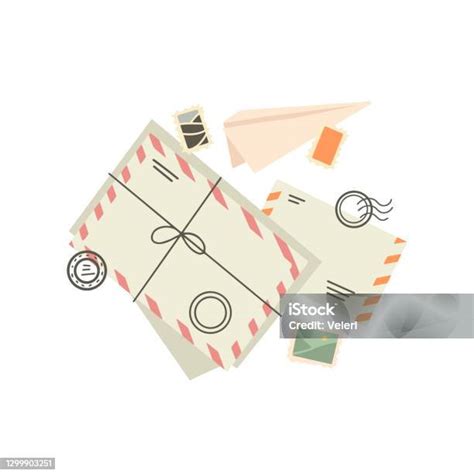 종이 봉투 마크 스탬프 및 종이 평면의 손으로 그린 평면 그림 오래된 메일 배달 편지와 서신 벡터 일러스트레이션 개념에 대한 스톡 벡터 아트 및 기타 이미지 Istock
