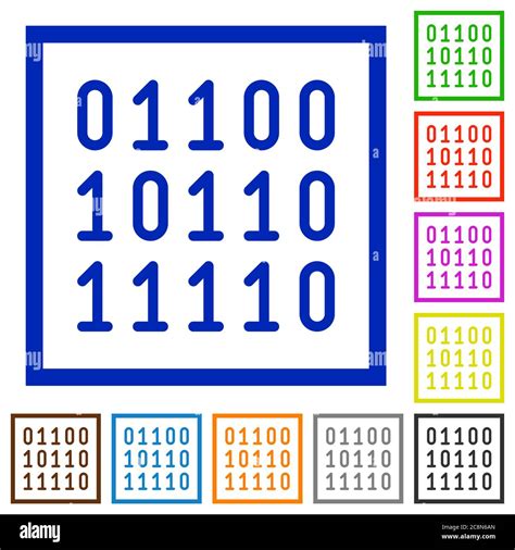 Set Of Color Square Framed Binary Code Flat Icons On White Background Stock Vector Image And Art