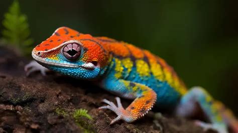 Colorful And Tropicalcolored Gecko Perched On A Branch Background