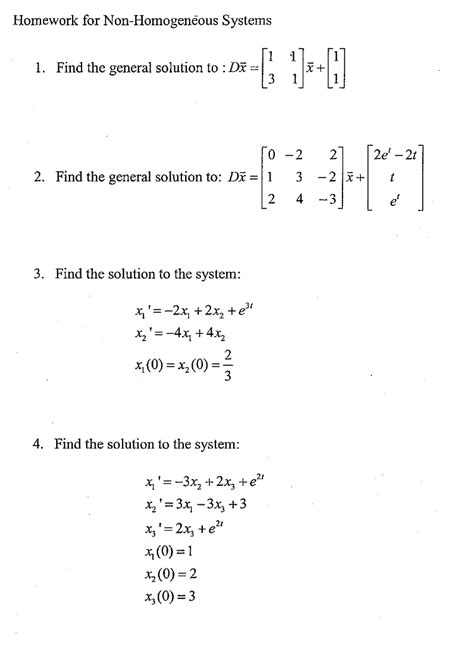 Solved Homework For Non Homogeneous Systems 1 1 Find The
