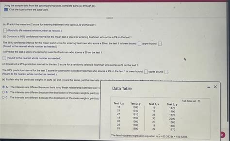 Solved Using The Sample Data From The Accomparying Table