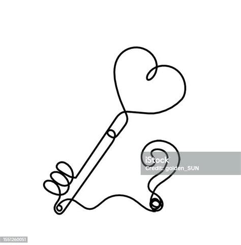 흰색에 연속적인 선 그리기로 물음표가 있는 추상적인 하트 키 걸쇠에 대한 스톡 벡터 아트 및 기타 이미지 걸쇠 고정시킴 골동품 Istock
