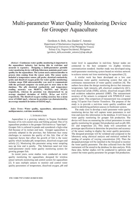 Defe2018 Research For Multi Parameter Control Of Water In Aquatic Resources Communication