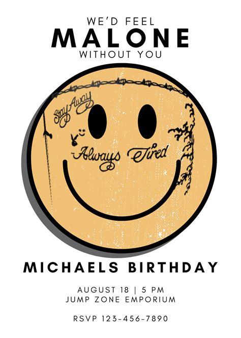 Editable Post Malone Birthday Invitation Template Smiley Invite Digital