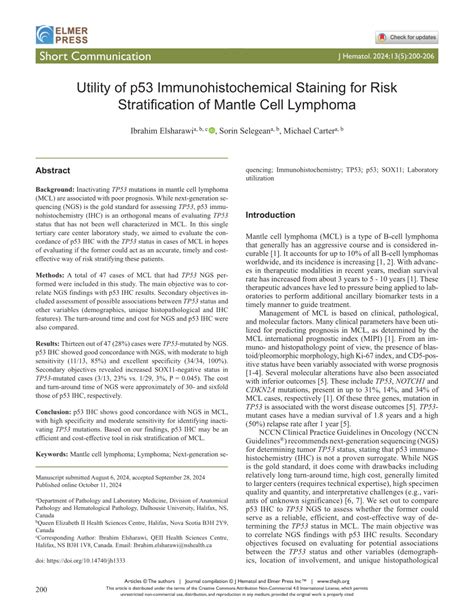 Pdf Utility Of P53 Immunohistochemical Staining For Risk Stratification Of Mantle Cell Lymphoma