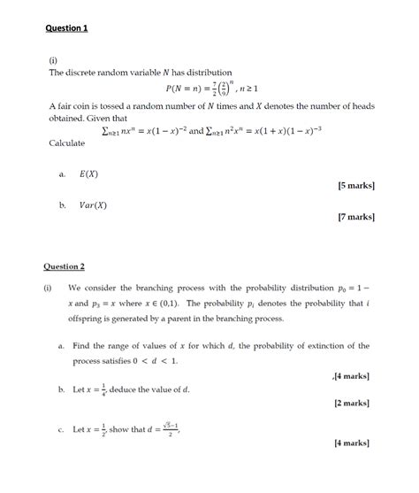 Solved Question 1 N21 I The Discrete Random Variable N
