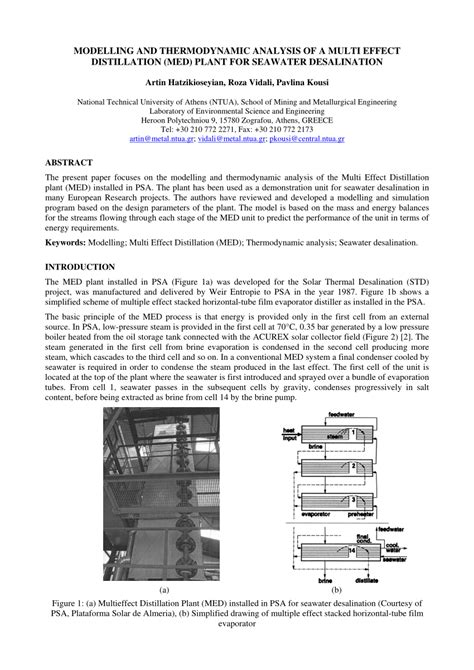 Pdf Modelling And Thermodynamic Analysis Of A Multi Effect Distillation Med Plant For