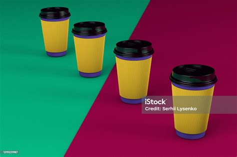 화려한 종이 빨간 녹색 배경에 커피 컵을 가져 가라 3d 일러스트레이션 가리기에 대한 스톡 사진 및 기타 이미지 가리기 갈색 검은색 Istock