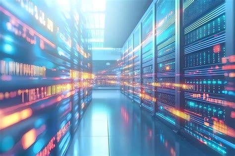 Data Center Server Room With Glowing Network Stock Illustration