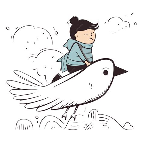 Premium Vector Vector Illustration Of A Girl Flying In The Sky With A