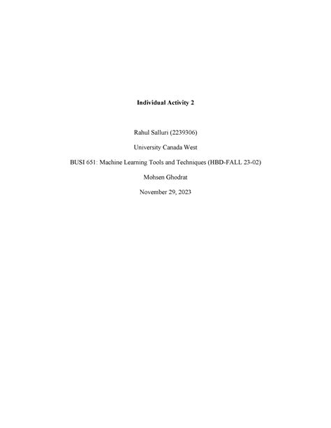 Individual Activity 2 Machine Learning Assignment Individual