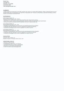 Junior Flutter Developer Resume Sample Template Free
