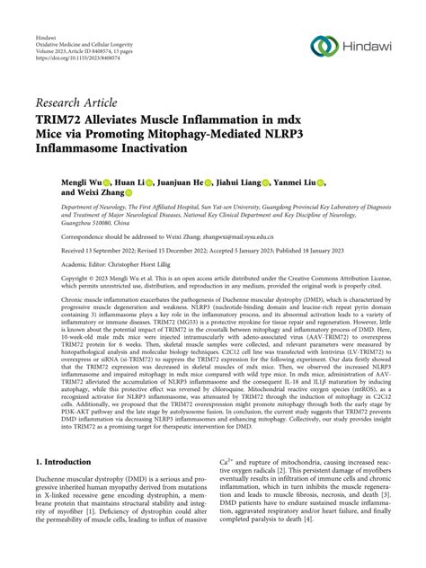Pdf Trim72 Alleviates Muscle Inflammation In Mdx Mice Via Promoting