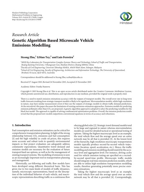 Pdf Genetic Algorithm Based Microscale Vehicle Emissions Modelling