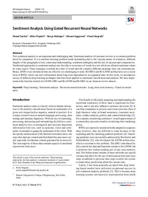 Pdf Sentiment Analysis Using Gated Recurrent Neural Networks