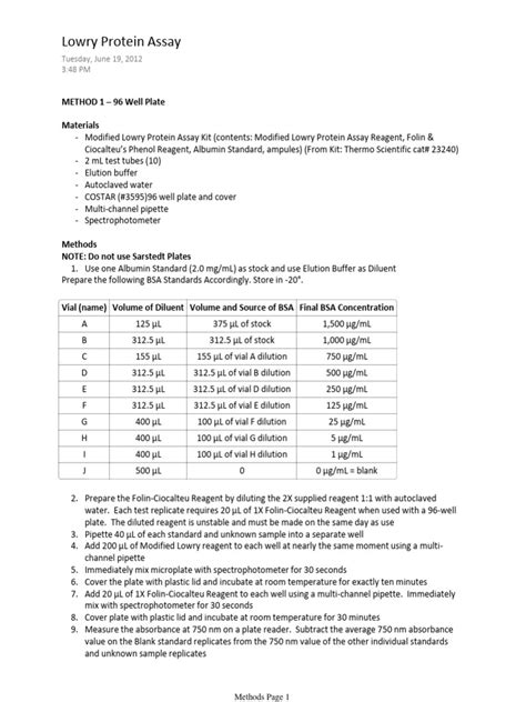 Lowry Protein Assay Download Free Pdf Spectrophotometry Scientific Techniques