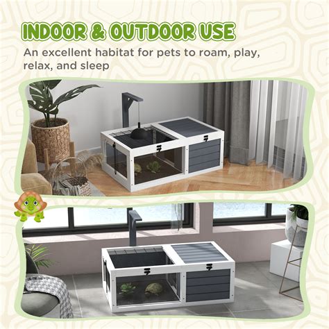 Pawhut Tortoise Enclosure Wooden Tortoise House With Lamp Holder Pull