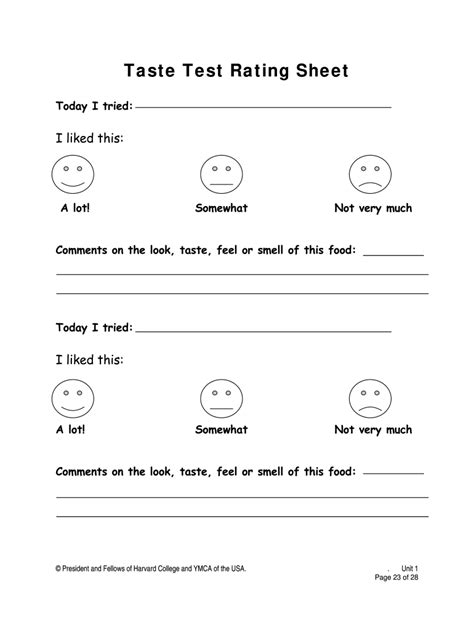 Printable Taste Testing Sheet