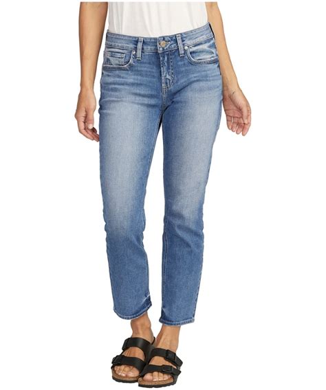 Silver Womens Elyse Curvy Fit Mid Rise Straight Leg Crop Jeans Marks