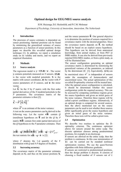 Pdf Optimal Design For Eegmeg Source Analysis