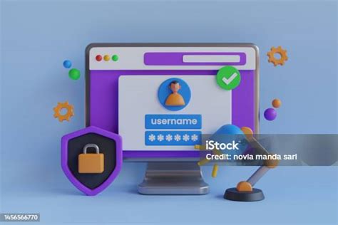 로그인 및 암호 개념 3d 그림입니다 컴퓨터 및 계정 로그인 및 암호 양식 페이지가 화면에 표시됩니다 계정에 로그인 사용자 권한 부여 로그인 인증 페이지 개념 3차원 형태에