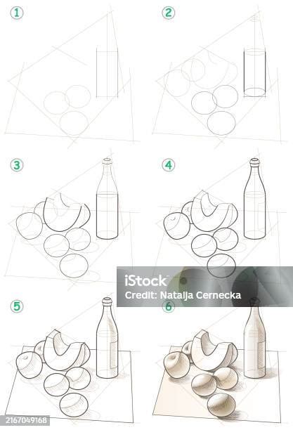 페이지는 정물을 그리는 방법을 단계별로 배우는 방법을 보여줍니다 아이들에게 그림 그리기와 색칠하기 기술을 개발합니다 어린이 활동