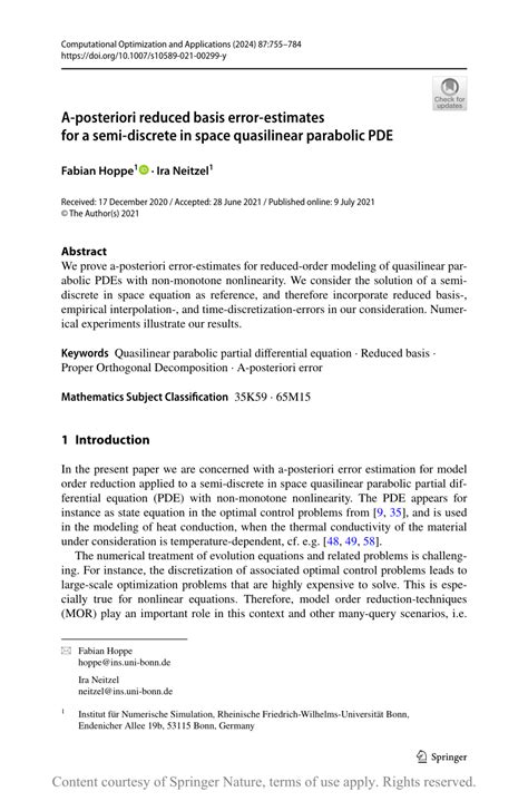 Pdf A Posteriori Reduced Basis Error Estimates For A Semi Discrete In