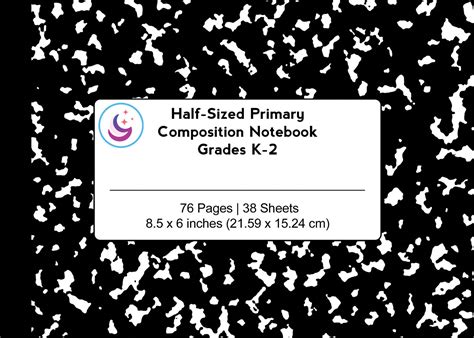 Half Sized Primary Composition Notebook Black Marble Young Dreamers Press