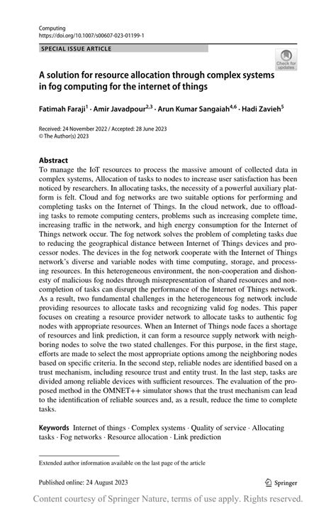 Pdf A Solution For Resource Allocation Through Complex Systems In Fog Computing For The