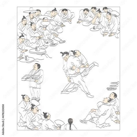 한국 민속화가 김홍도 그림 승무 필사 디지털 버전 일러스트 파일 컬러링 시트 그림 일본 그림