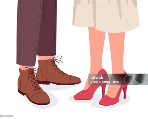 남자와 여자의 다리 서로 옆에 서 있는 낭만적인 커플 캐주얼한 유행 옷을 입고 걷는 행복한 데이트 커플 플랫 벡터 일러스트레이션 여자에 대한 스톡 벡터 아트 및 기타 이미지