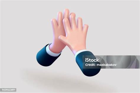 3d 만화 하이파이브 제스처 비즈니스 성공 우정 및 팀워크의 개념 박수 사업가의 이모티콘 아이콘은 밝은 배경에 정장을 입은 손을 잡고 있다 손에 대한 스톡 벡터 아트 및