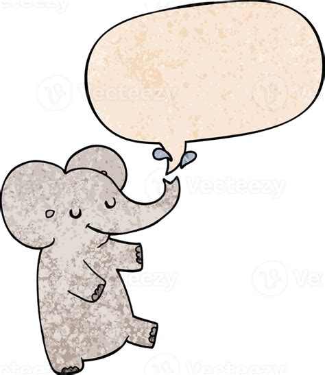Cartoon Dancing Elephant With Speech Bubble In Retro Texture Style