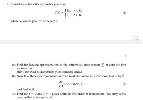 Solved 2 Consider A Spherically Symmetric Potential Vr