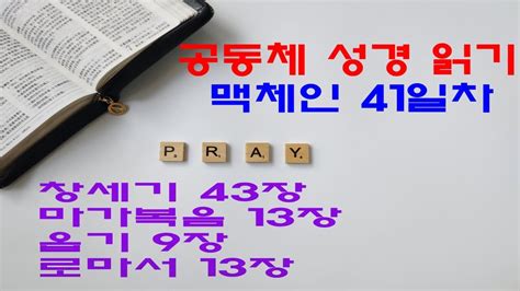 맥체인 성경 읽기 41일차 창세기 43장 마가복음 13장 욥기 9장 로마서 13장 저작권 공동체 성경 읽기 Youtube
