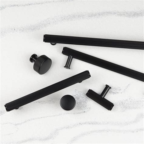 Matt Black Solid Brass Reeded T Bar Cabinet Handles And Matching Pull
