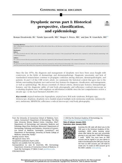 2023 Jaad Dysplastic Nevus Part I Historical Perspective Classification And Epidemiology