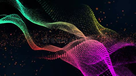 3d Abstract Digital Technology Animated Multicolored Light Particles On Black Background Stock