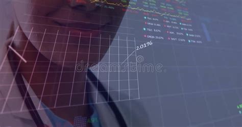 Animation Of Data Processing And Diagrams Over Biracial Female Doctor And Stock Market Stock