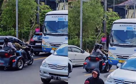 Viral Pengendara Moge Arogan Lawan Arah Tapi Malah Marahi Sopir Bus