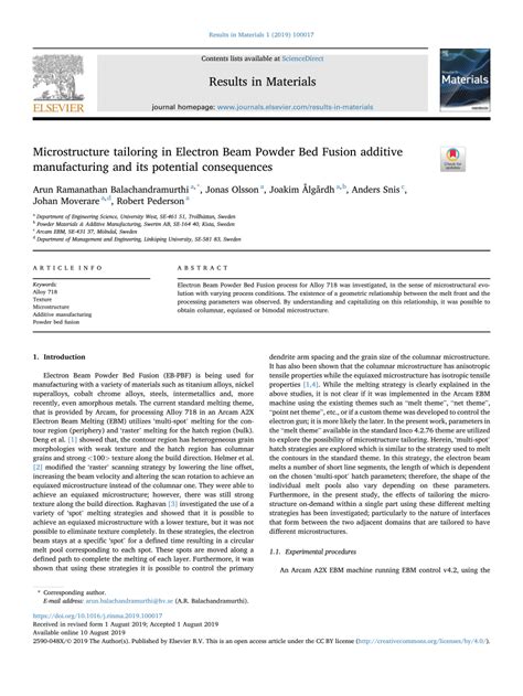 Pdf Microstructure Tailoring In Electron Beam Powder Bed Fusion Additive Manufacturing And Its