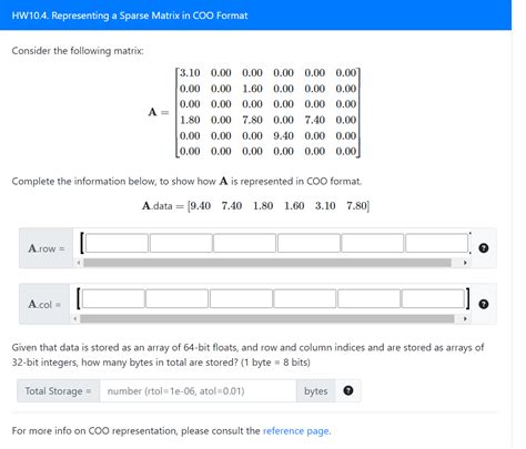 Hw104 Representing A Sparse Matrix In Coo Format