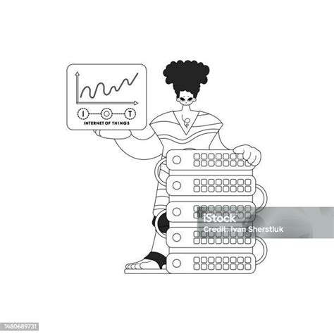 Iot를 위한 인간과 클라우드 서버 벡터 선형 그림 남자에 대한 스톡 벡터 아트 및 기타 이미지 남자 네트워크 서버 데이터 Istock
