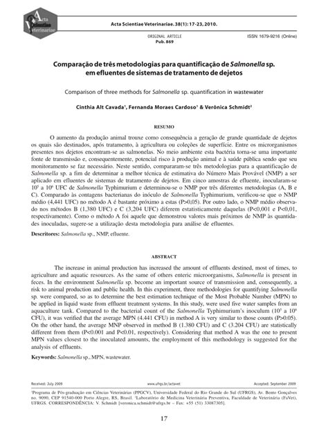 Pdf Comparison Of Three Methods For Salmonella Sp Quantification In