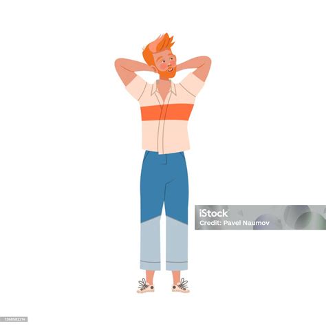 긍정적 인 빨간 머리 수염 남자 캐릭터 서 웃고 얼굴 느낌 기쁘게 하 고 높은 영혼 벡터 일러스트 긍정적인 감정 표현에 대한 스톡 벡터 아트 및 기타 이미지 Istock