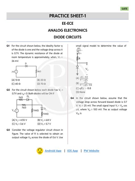 Gate Diode Circuits Practice Questions Pdf Diode Electric Power